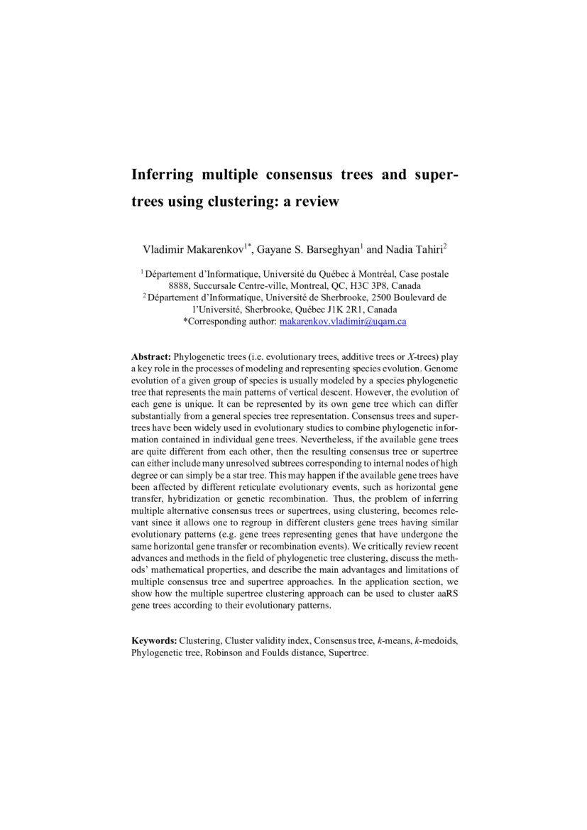 Inferring Multiple Consensus Trees And Supertrees Using Clustering A