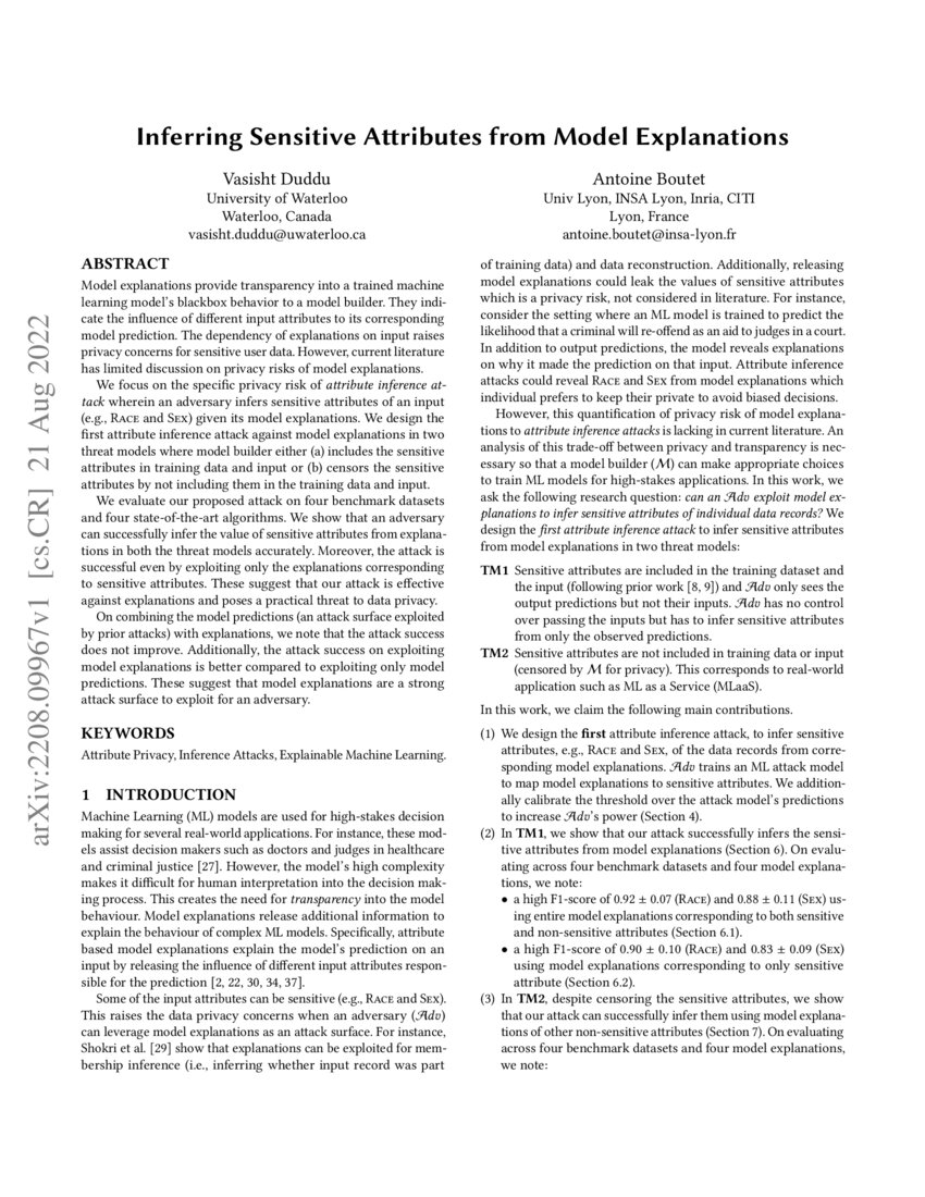 Inferring Sensitive Attributes From Model Explanations Deepai 0534