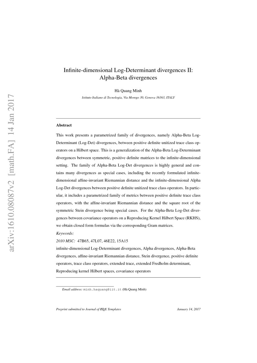 Infinite-dimensional Log-Determinant divergences II: Alpha-Beta ...