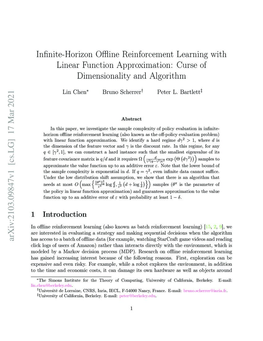 Infinite Horizon Offline Reinforcement Learning With Linear Function Approximation Curse Of