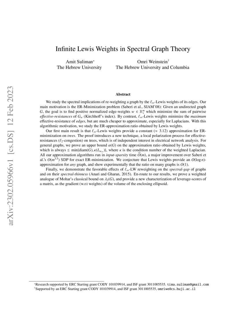 Infinite Lewis Weights in Spectral Graph Theory | DeepAI