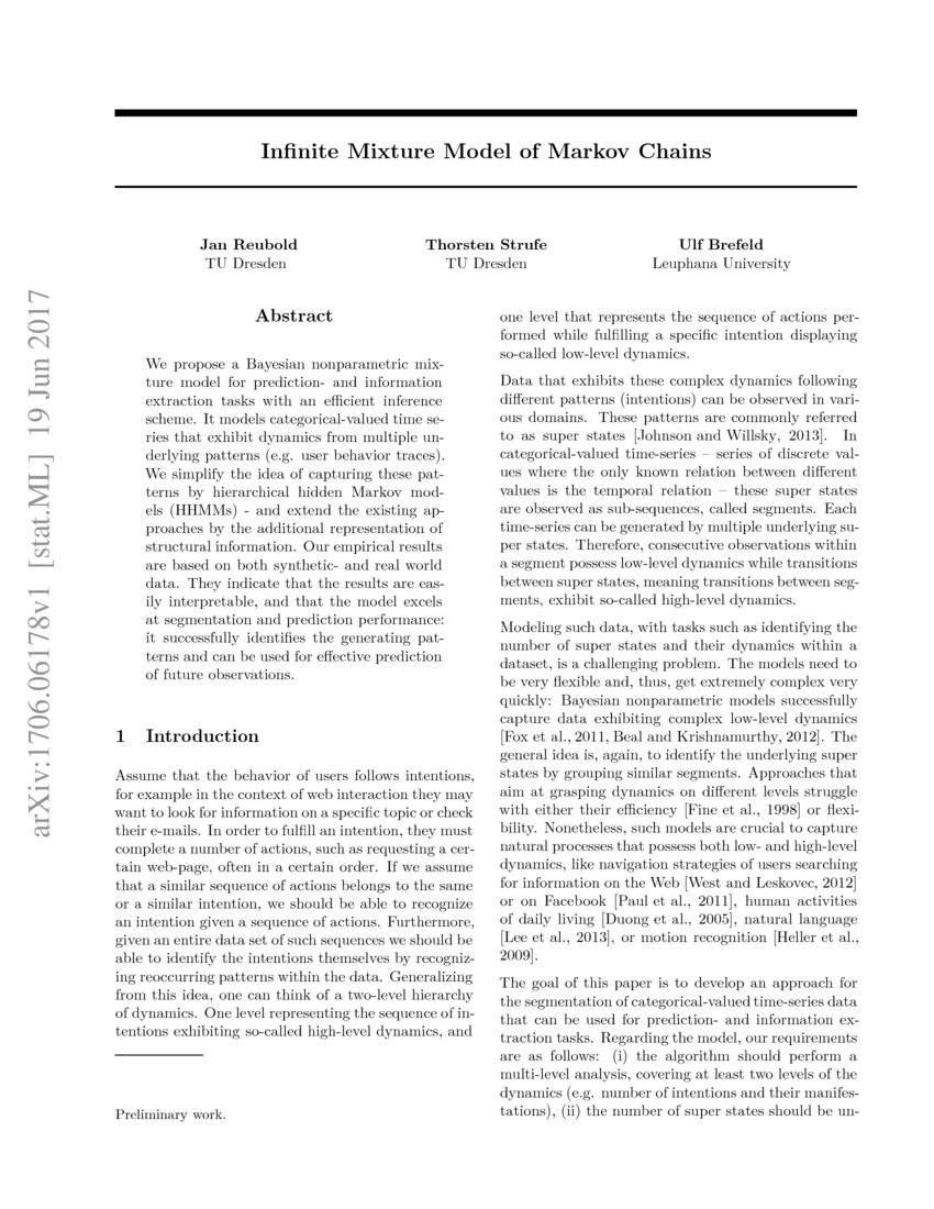 Infinite Mixture Model of Markov Chains | DeepAI