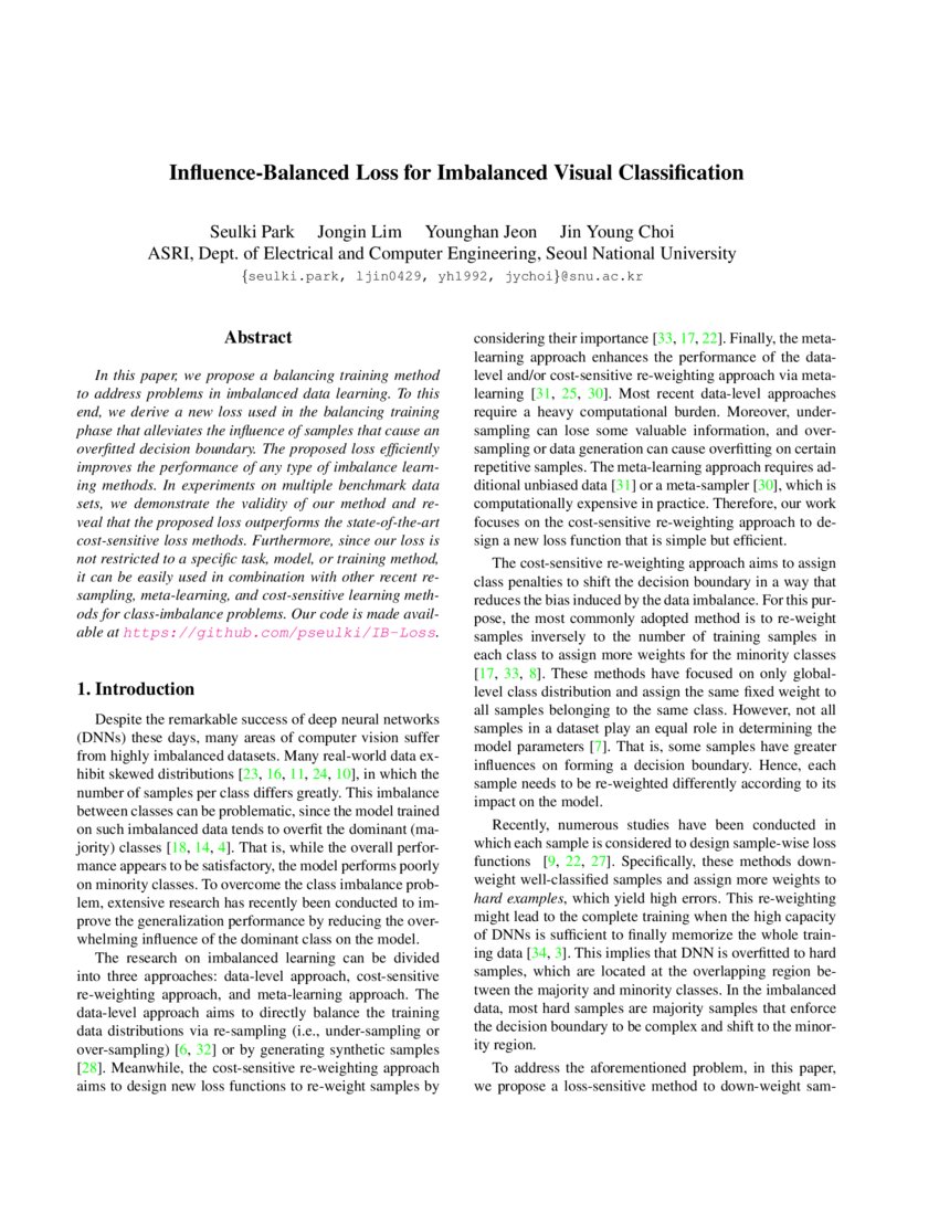 Influence-Balanced Loss for Imbalanced Visual Classification | DeepAI
