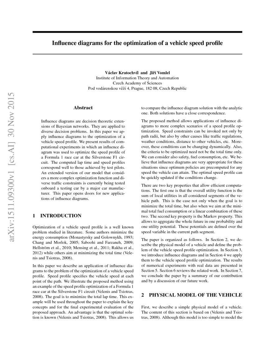 Influence diagrams for the optimization of a vehicle speed profile | DeepAI
