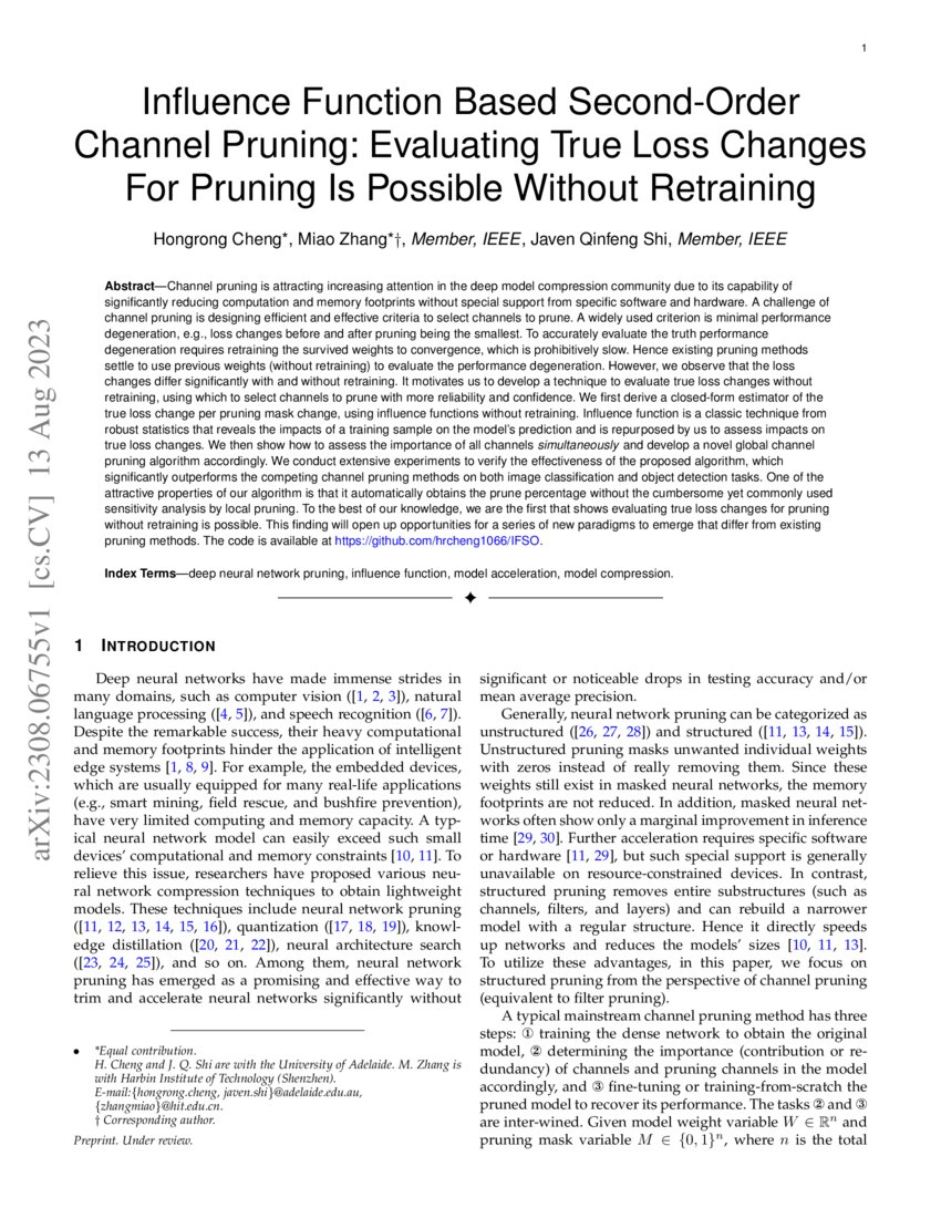 Influence Function Based Second-Order Channel Pruning-Evaluating True Loss Changes For Pruning ...