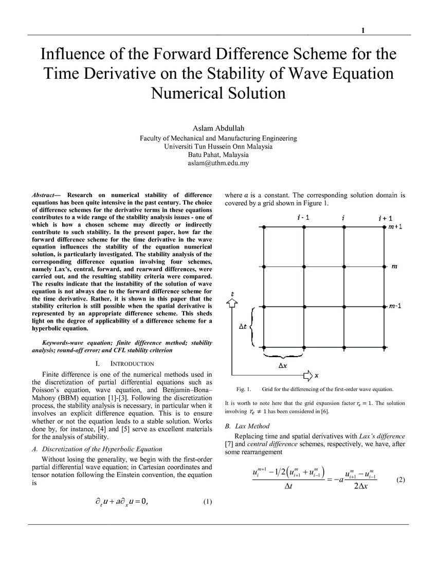 Influence of the Forward Difference Scheme for the Time Derivative on ...
