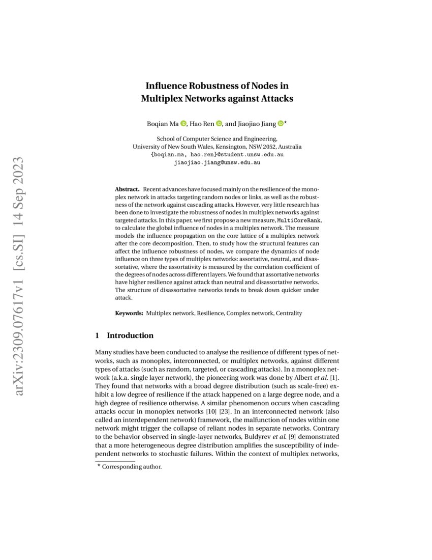 Influence Robustness Of Nodes In Multiplex Networks Against Attacks Deepai