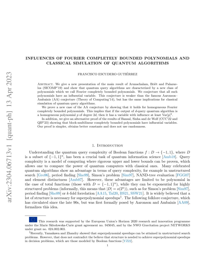 Influences of Fourier Completely Bounded Polynomials and Classical ... Influences of Fourier Completely Bounded Polynomials and Classical ...