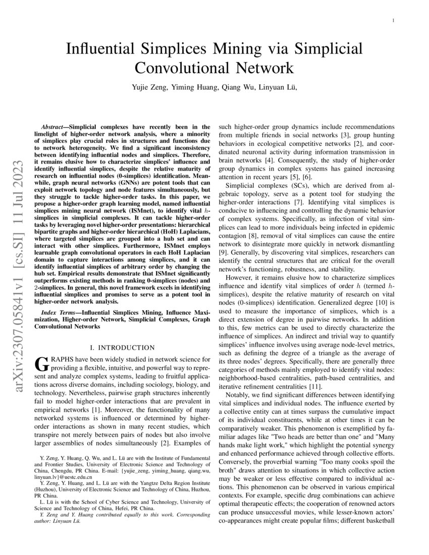 Influential Simplices Mining via Simplicial Convolutional Network | DeepAI