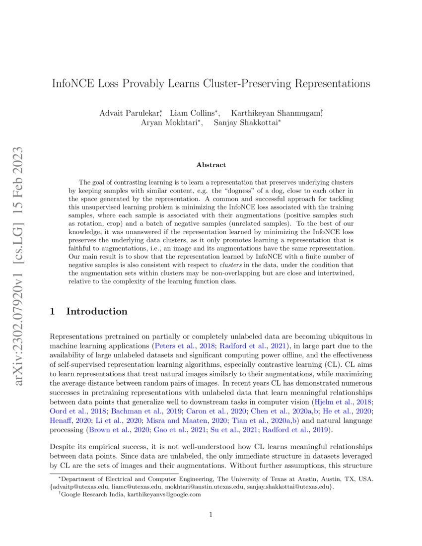 InfoNCE Loss Provably Learns Cluster-Preserving Representations | DeepAI