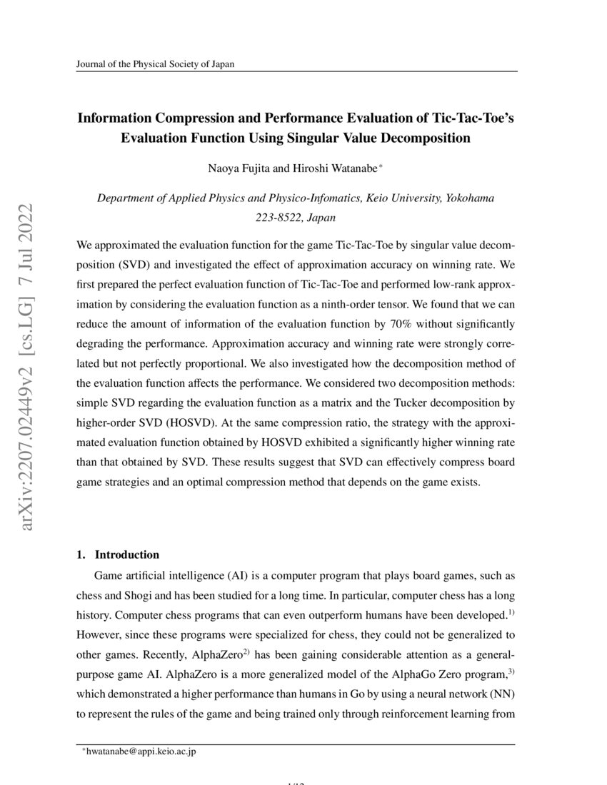 Information Compression and Performance Evaluation of Tic-Tac-Toe's ...