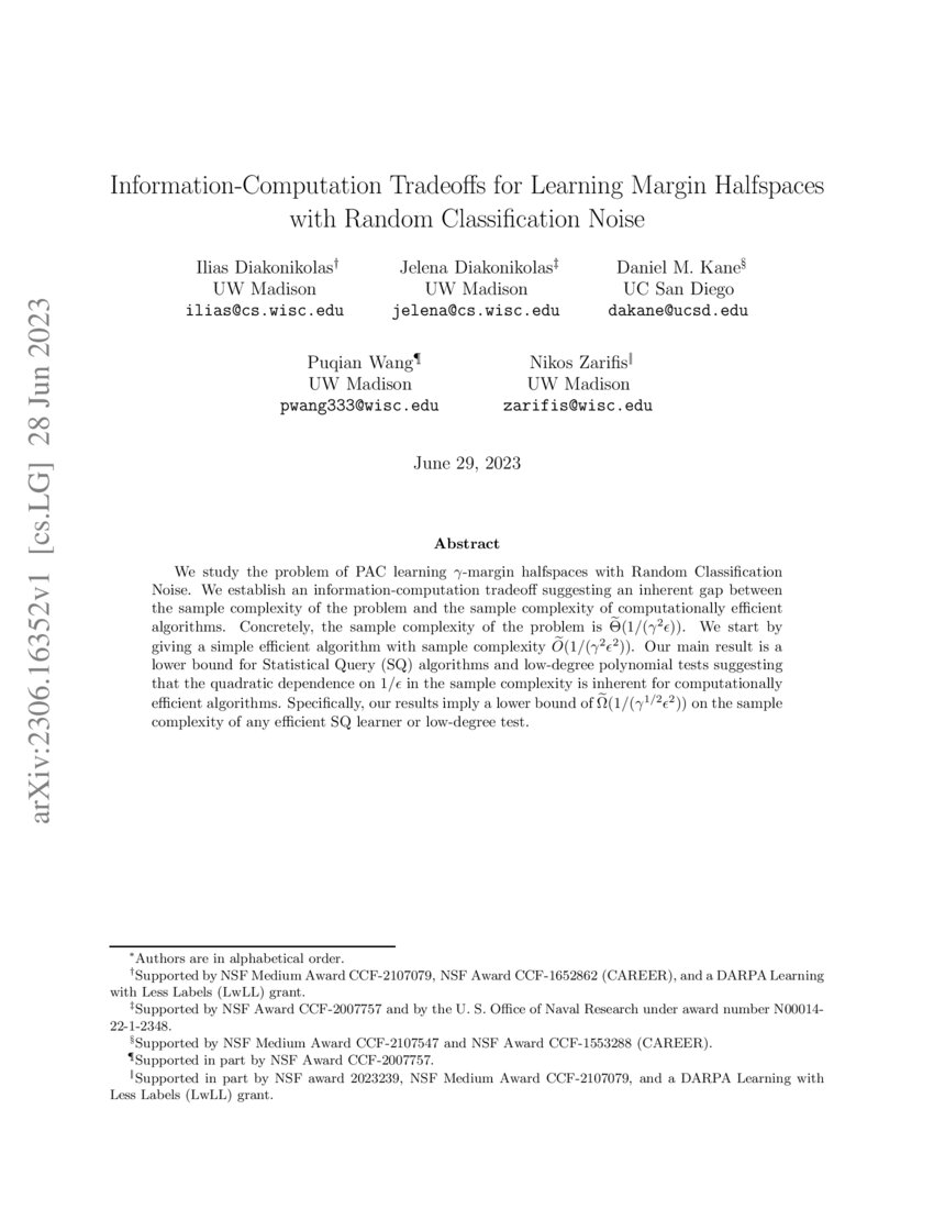 Information Computation Tradeoffs For Learning Margin Halfspaces With Random Classification
