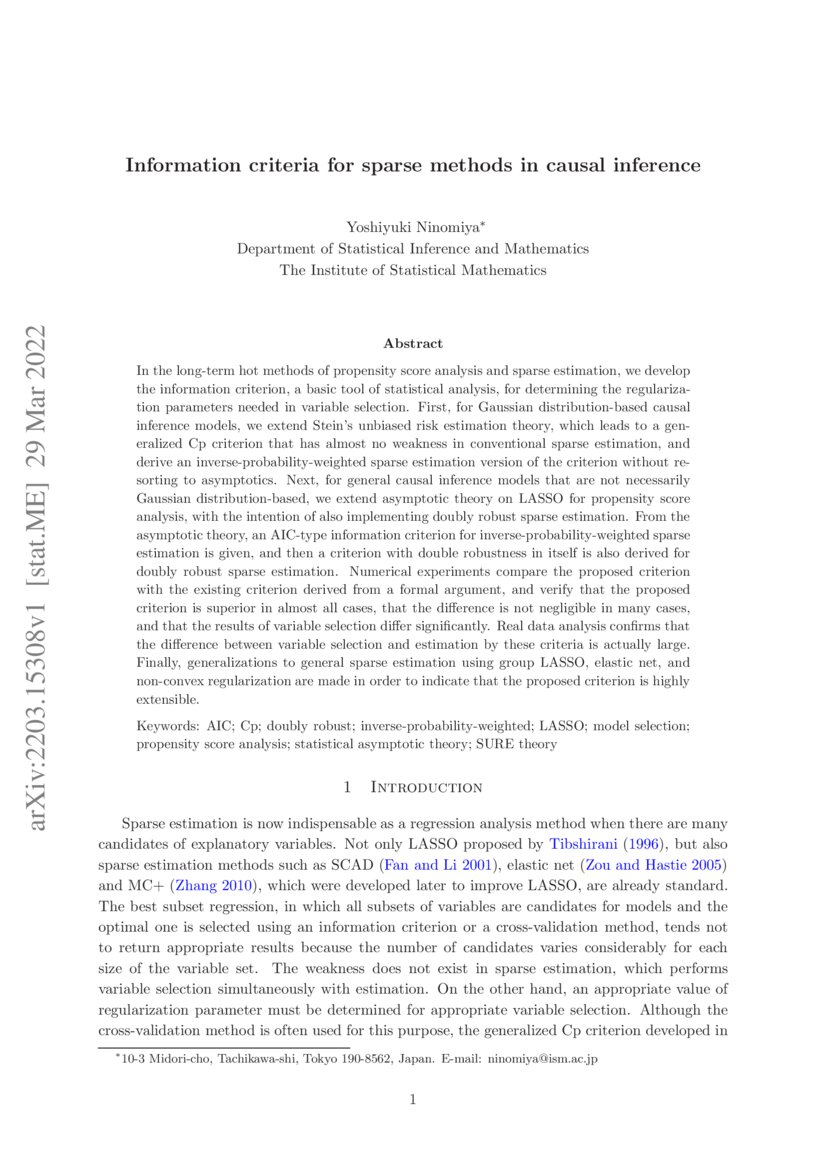 Information Criteria For Sparse Methods In Causal Inference Deepai