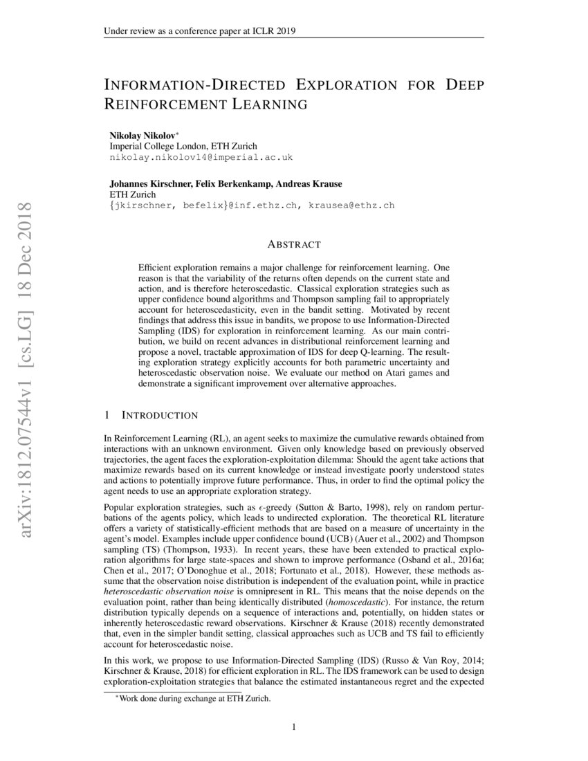 Information Directed Exploration For Deep Reinforcement Learning Deepai
