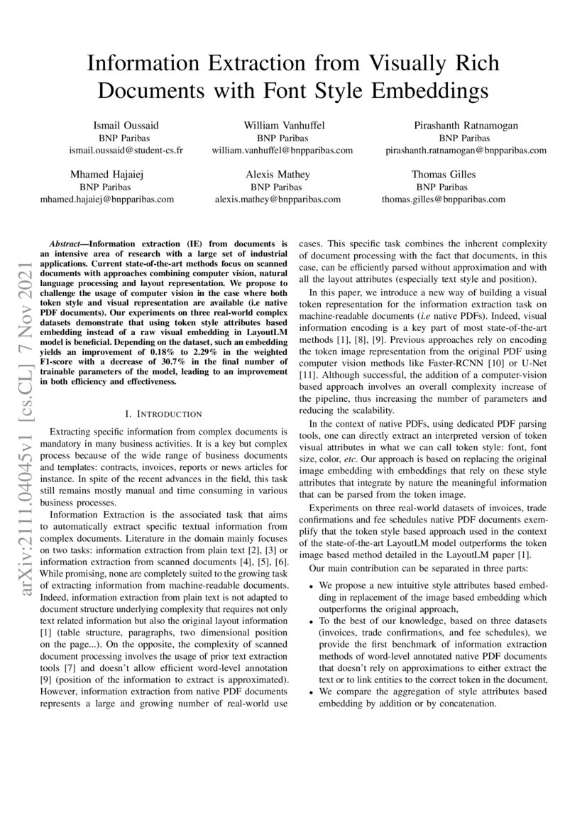 Information Extraction From Visually Rich Documents With Font Style Embeddings Deepai