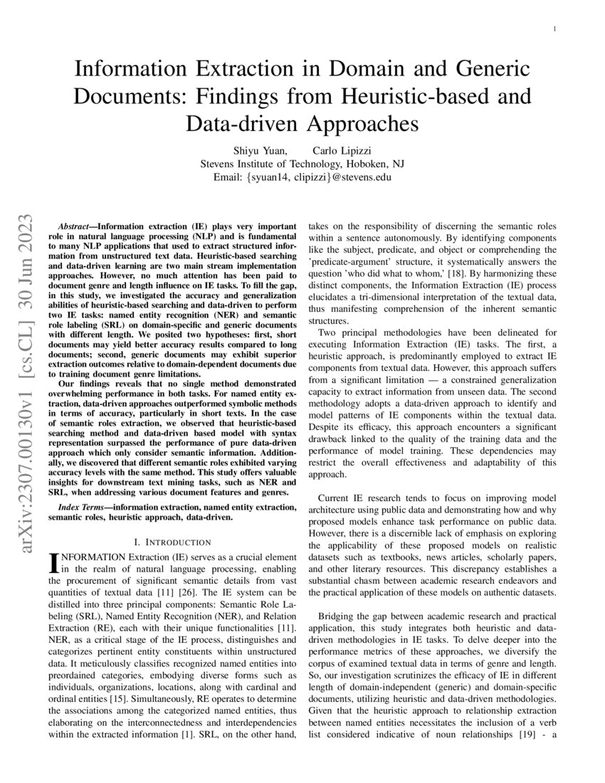 Information Extraction In Domain And Generic Documents Findings From