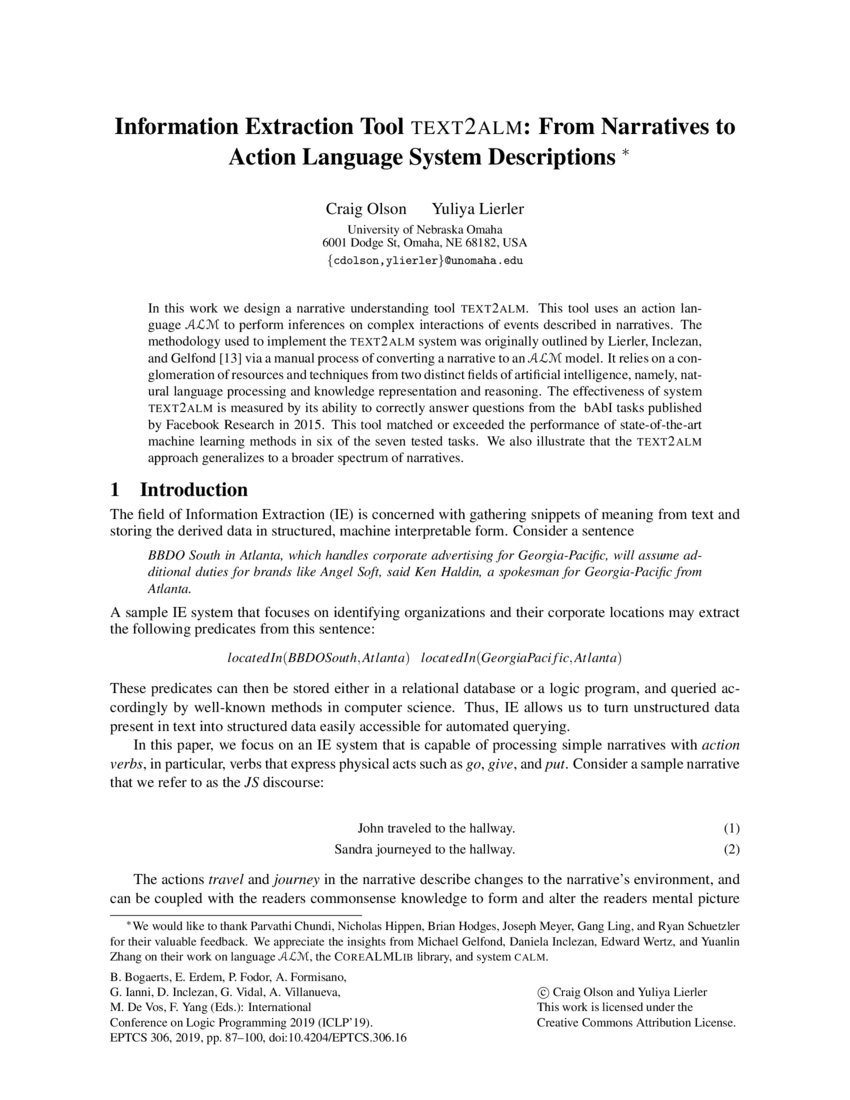 Information Extraction Tool Text2ALM: From Narratives to Action ...