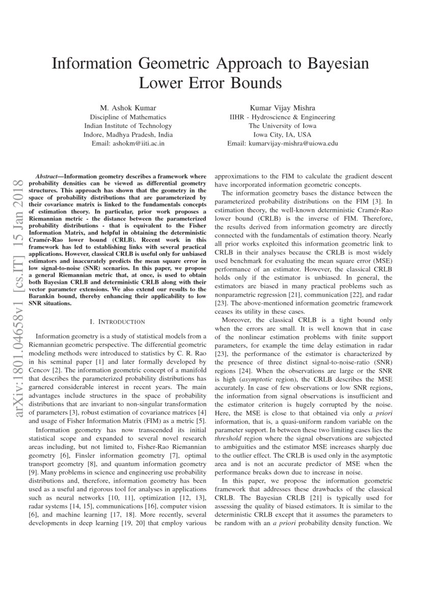 Information Geometric Approach To Bayesian Lower Error Bounds Deepai