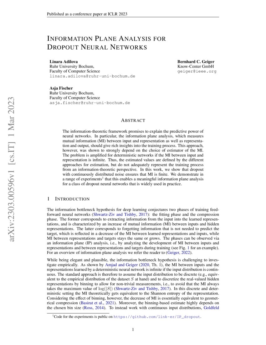 Information Plane Analysis for Dropout Neural Networks | DeepAI Information Plane Analysis for Dropout Neural Networks | DeepAI