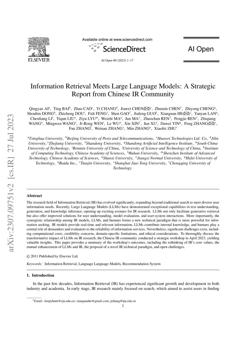 Information Retrieval Meets Large Language Models: A Strategic Report from Chinese IR Community ...