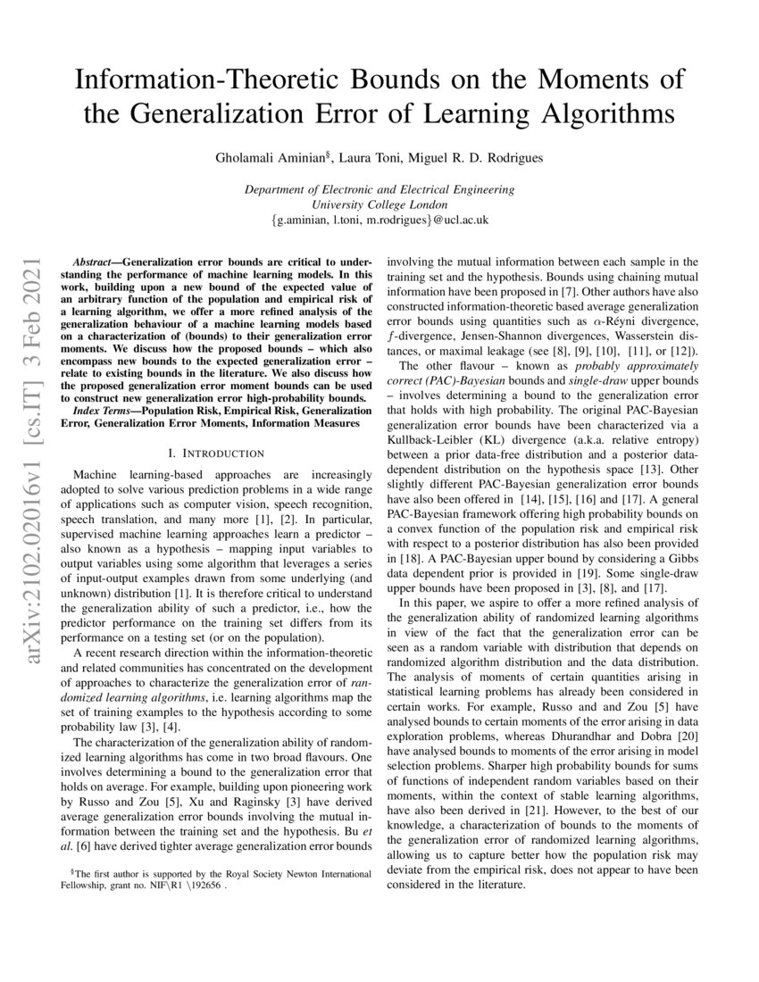 Information Theoretic Bounds On The Moments Of The Generalization Error Of Learning Algorithms