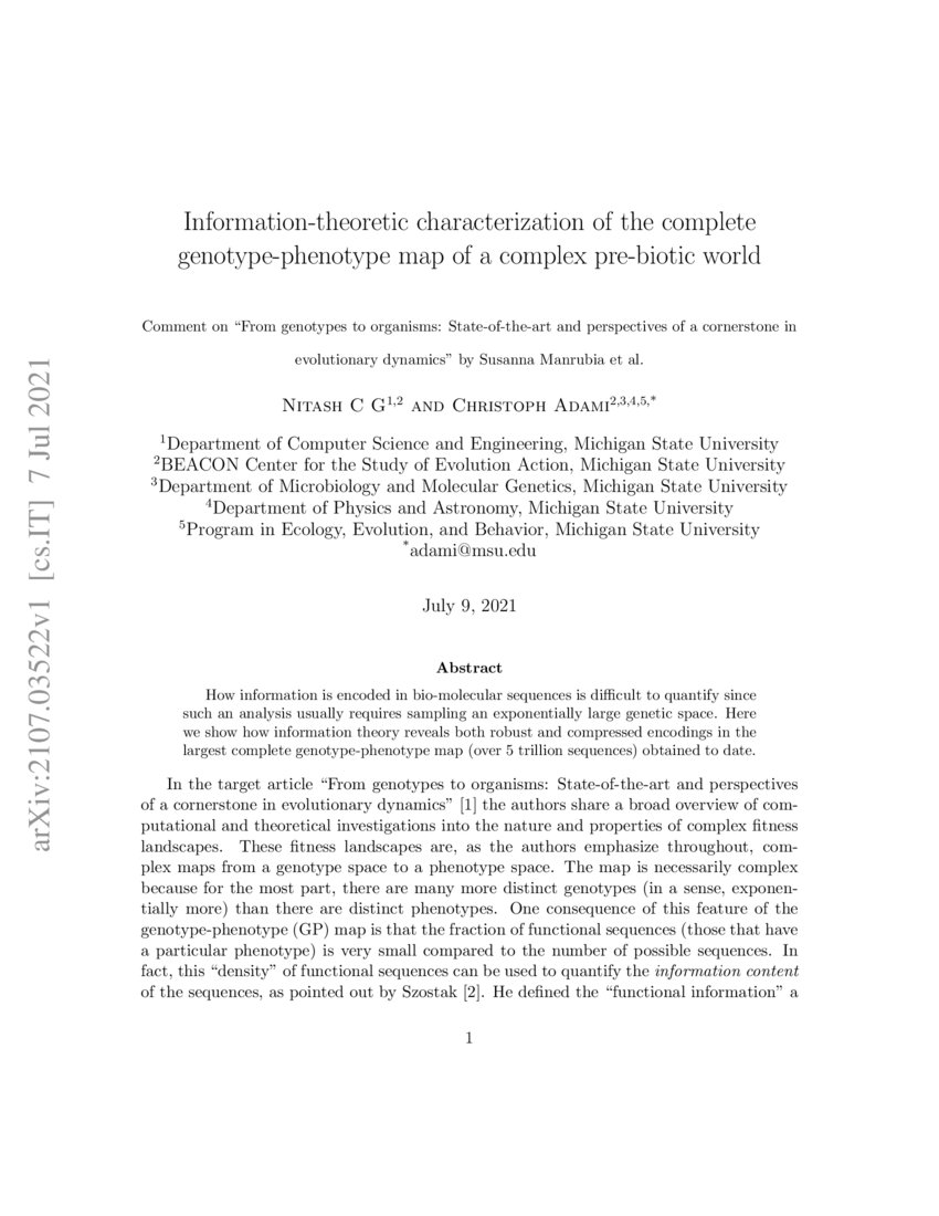 Information-theoretic characterization of the complete genotype ...