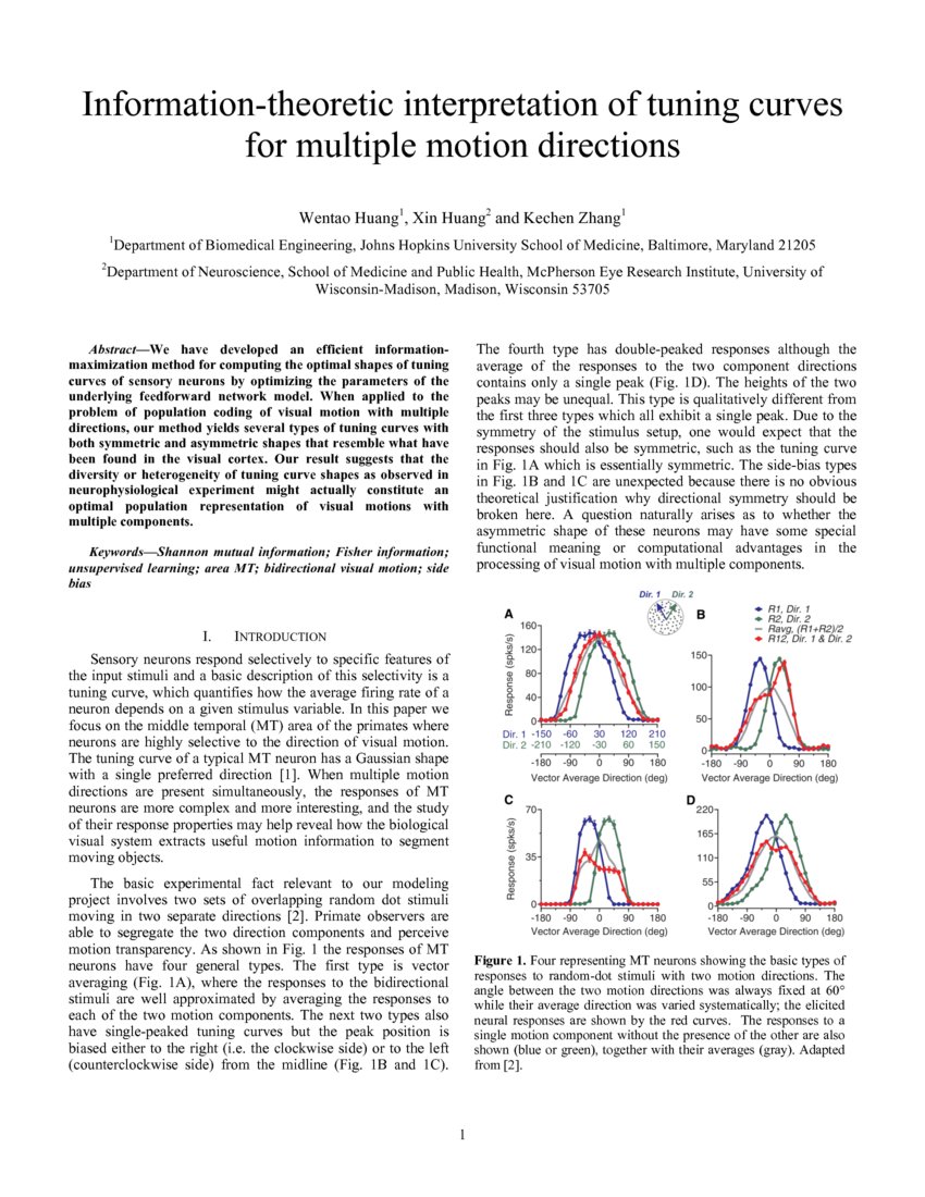 Information-theoretic interpretation of tuning curves for multiple motion directions | DeepAI