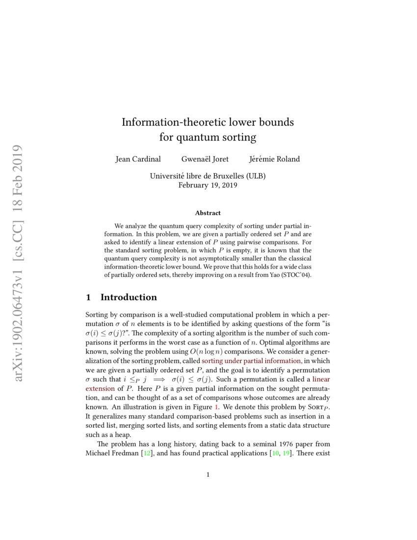 Information-theoretic lower bounds for quantum sorting | DeepAI Information-theoretic lower bounds for quantum sorting | DeepAI