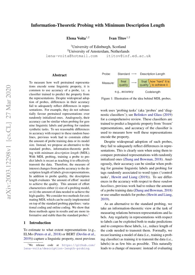 Information Theoretic Probing With Minimum Description Length Deepai