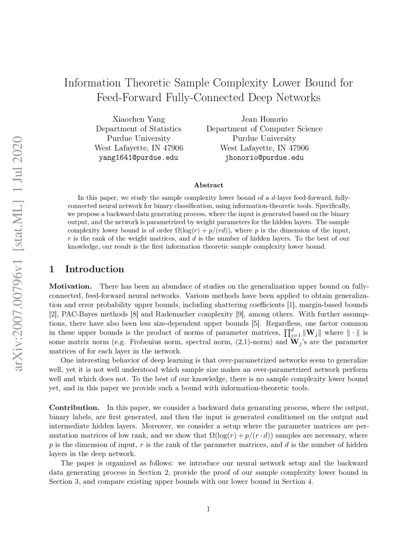 Information Theoretic Sample Complexity Lower Bound For Feed Forward Fully Connected Deep