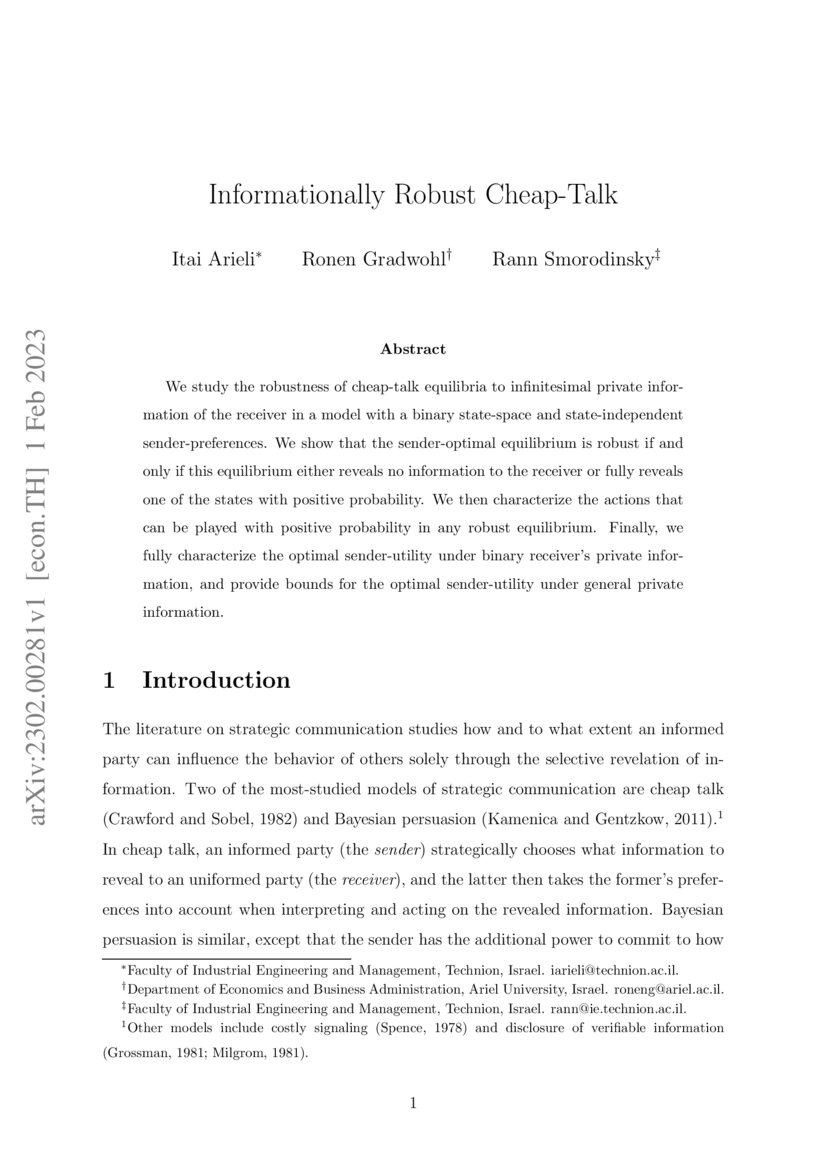 Informationally Robust Cheap-Talk | DeepAI