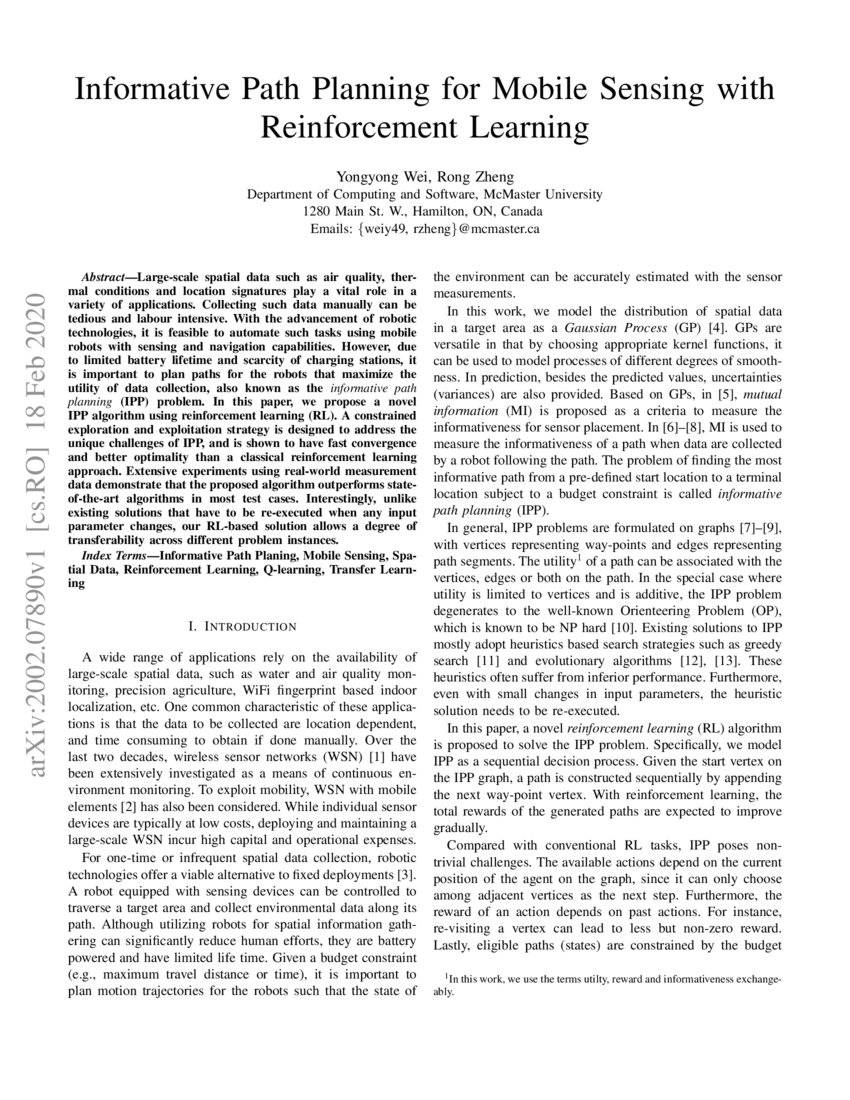 Informative Path Planning for Mobile Sensing with Reinforcement Learning | DeepAI