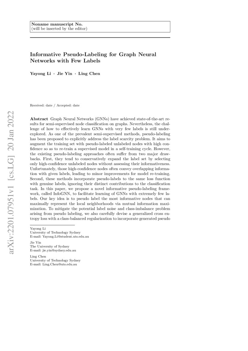 Informative Pseudo-Labeling for Graph Neural Networks with Few Labels | DeepAI