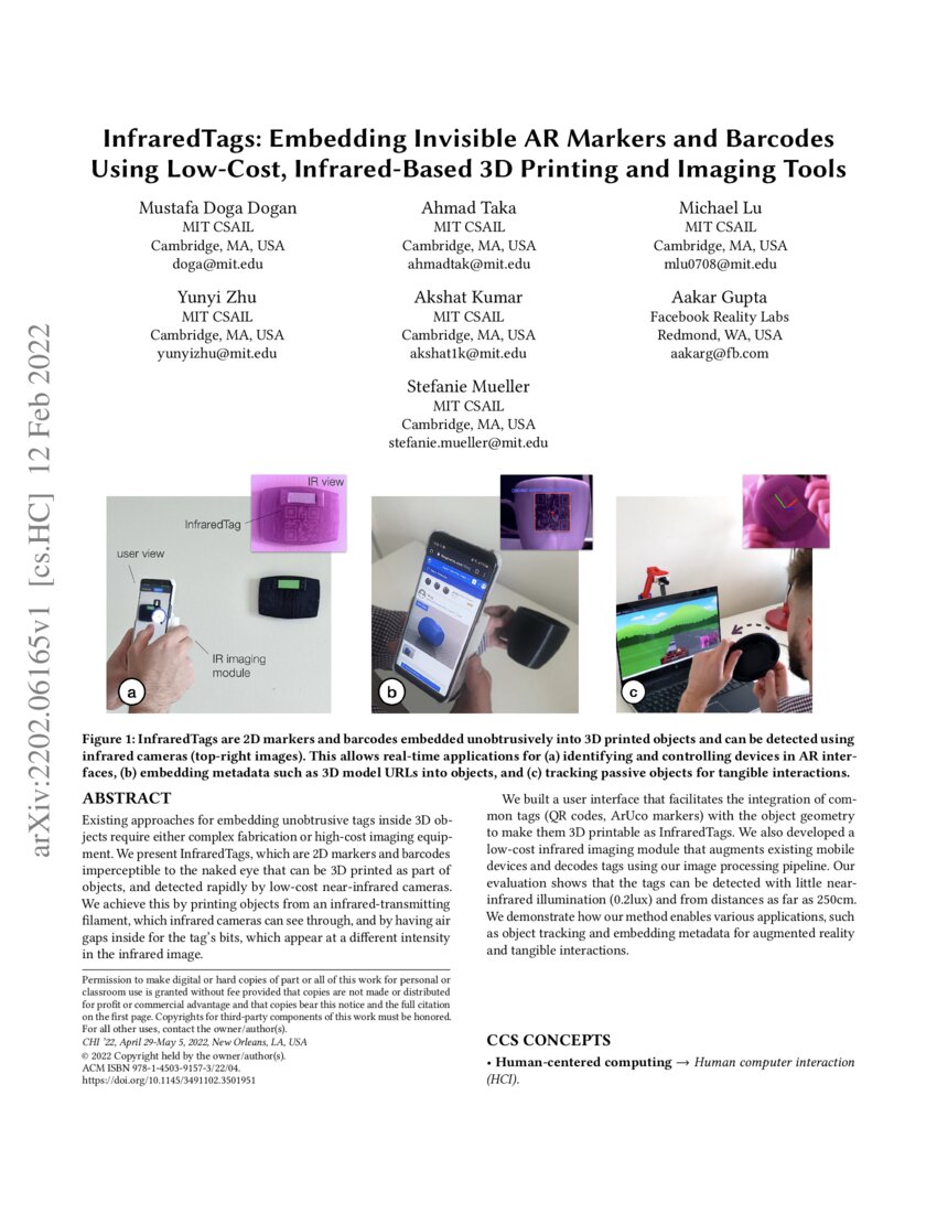 InfraredTags: Embedding Invisible AR Markers and Barcodes Using Low ...