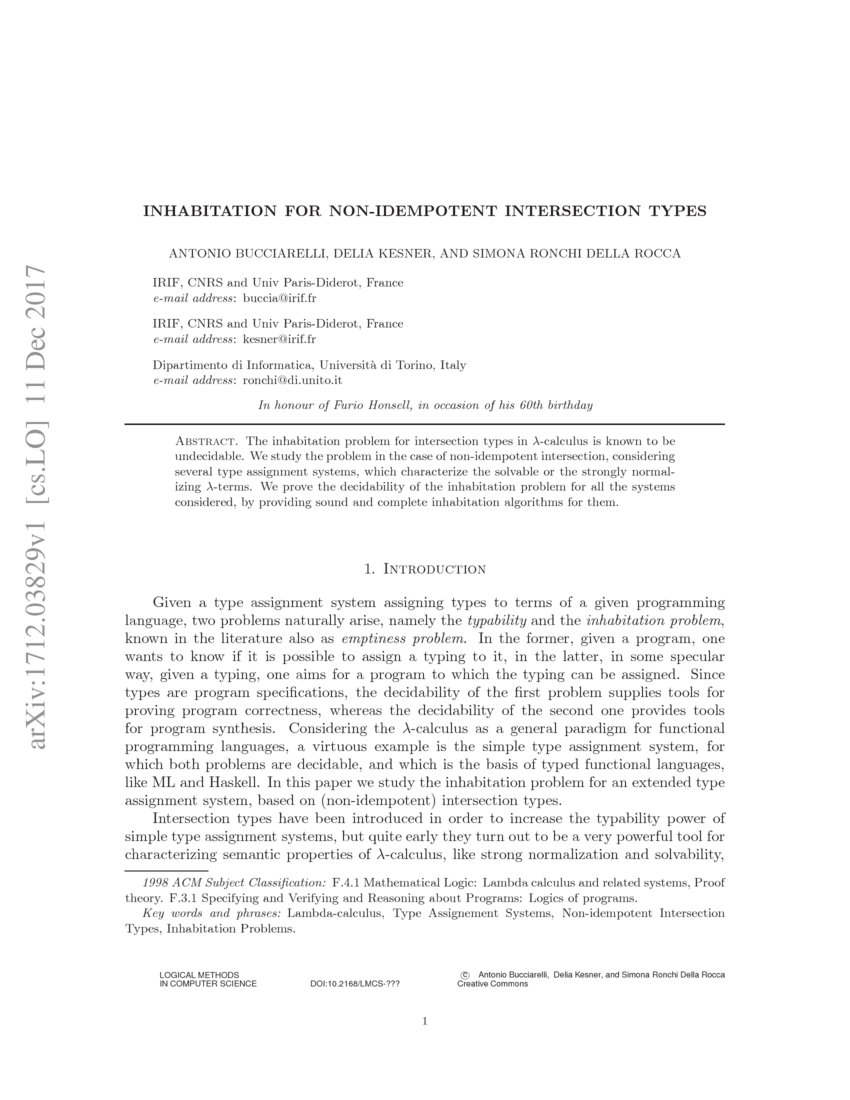 Inhabitation For Non Idempotent Intersection Types Deepai