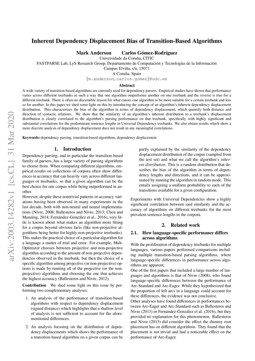 Inherent Dependency Displacement Bias Of Transition Based Algorithms
