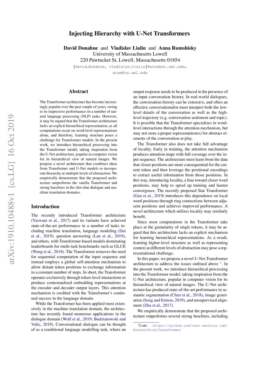 Injecting Hierarchy with U-Net Transformers | DeepAI