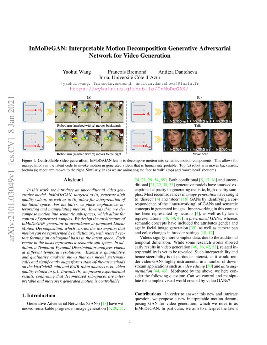 InMoDeGAN: Interpretable Motion Decomposition Generative Adversarial ... InMoDeGAN: Interpretable Motion Decomposition Generative Adversarial ...