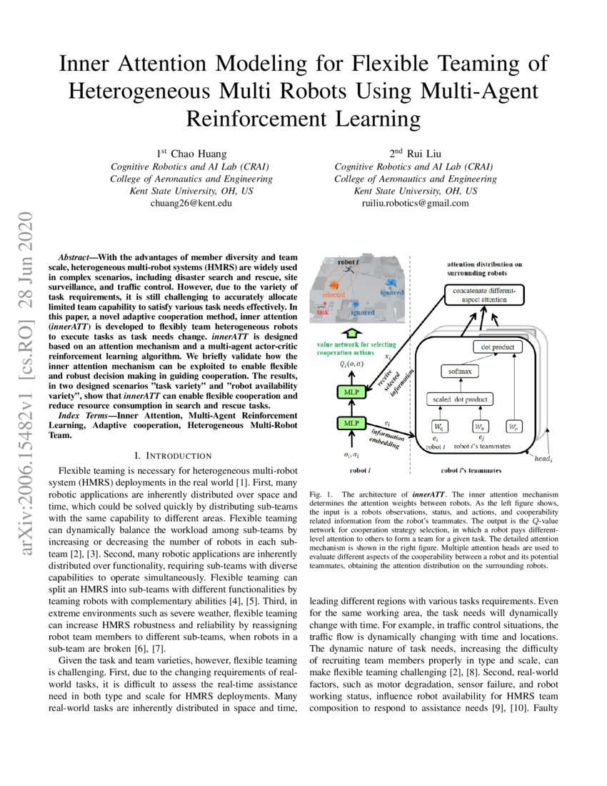 Inner Attention Modeling for Flexible Teaming of Heterogeneous Multi Robots Using Multi-Agent ...
