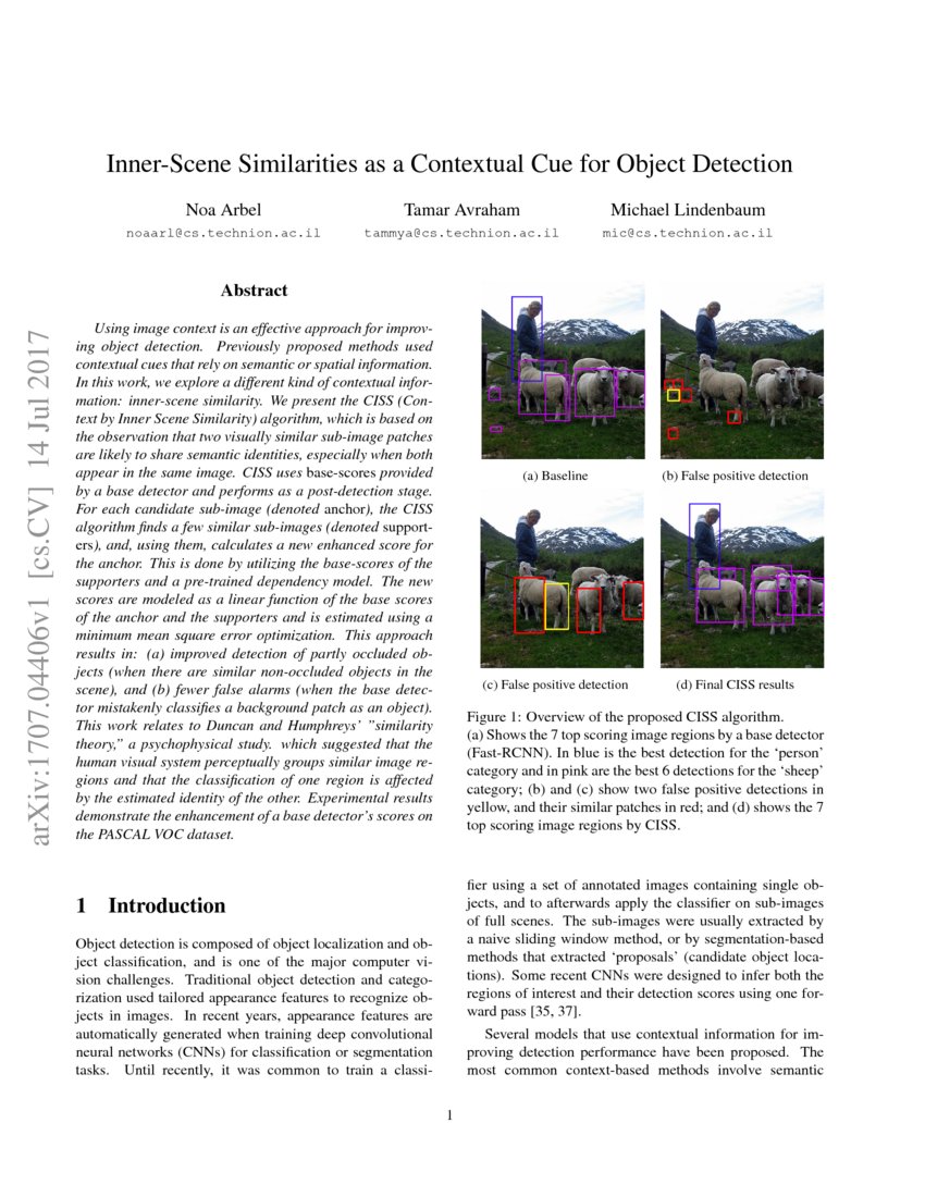 Inner Scene Similarities As A Contextual Cue For Object Detection Deepai