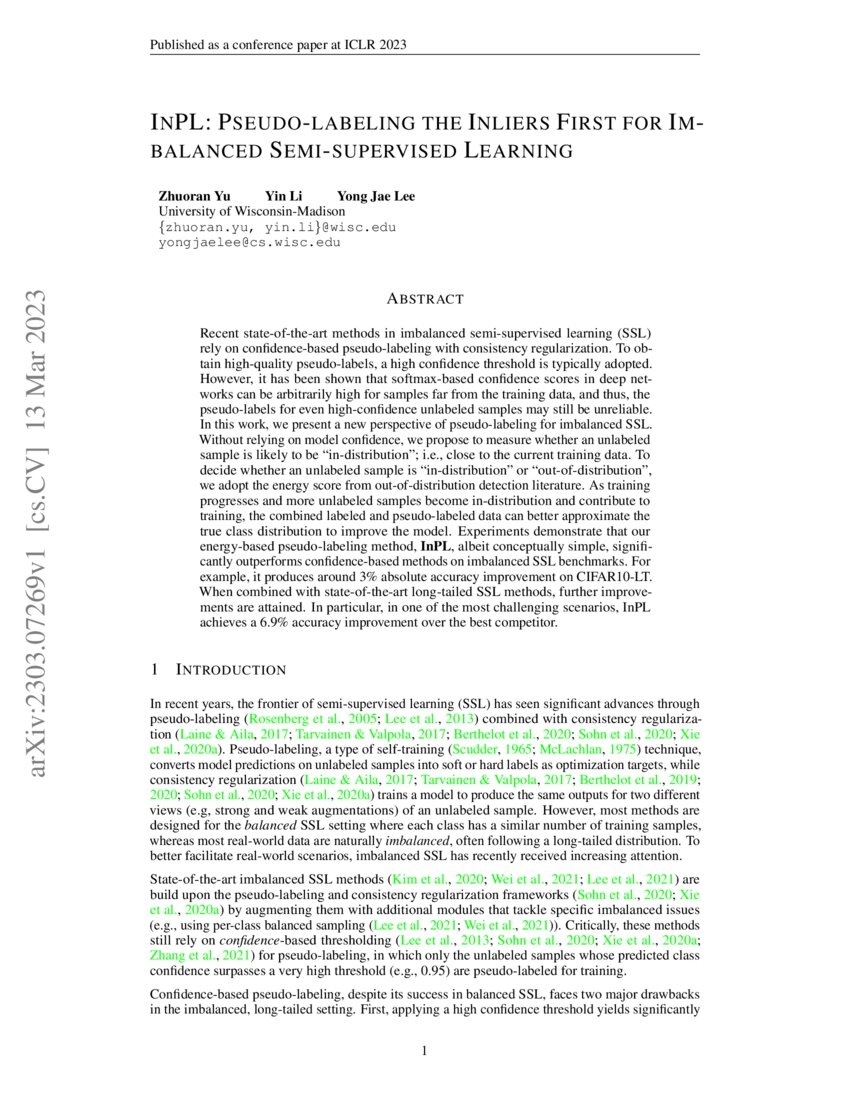 Inpl Pseudo Labeling The Inliers First For Imbalanced Semi Supervised