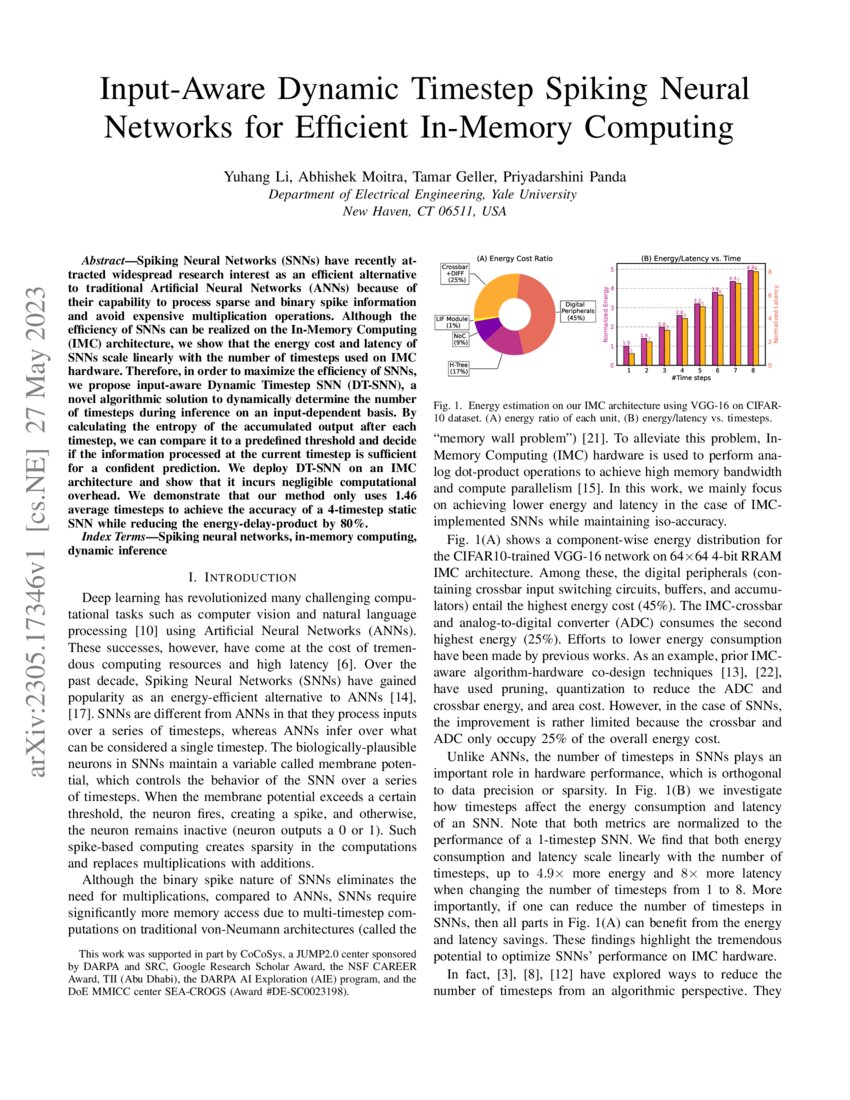 Input Aware Dynamic Timestep Spiking Neural Networks For Efficient In Memory Computing Deepai