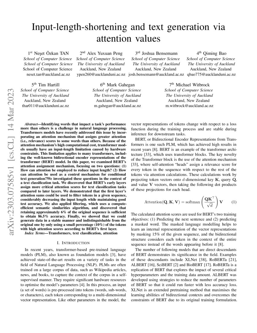 Input-length-shortening and text generation via attention values | DeepAI