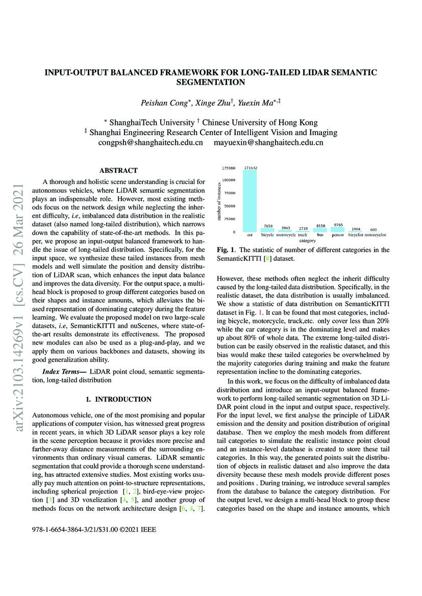 Input Output Balanced Framework For Long Tailed Lidar Semantic