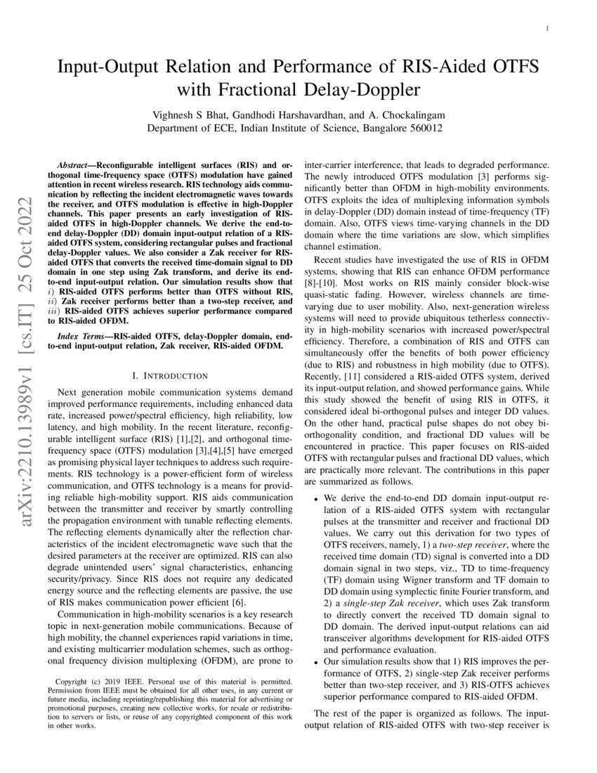 Input Output Relation And Performance Of Ris Aided Otfs With Fractional