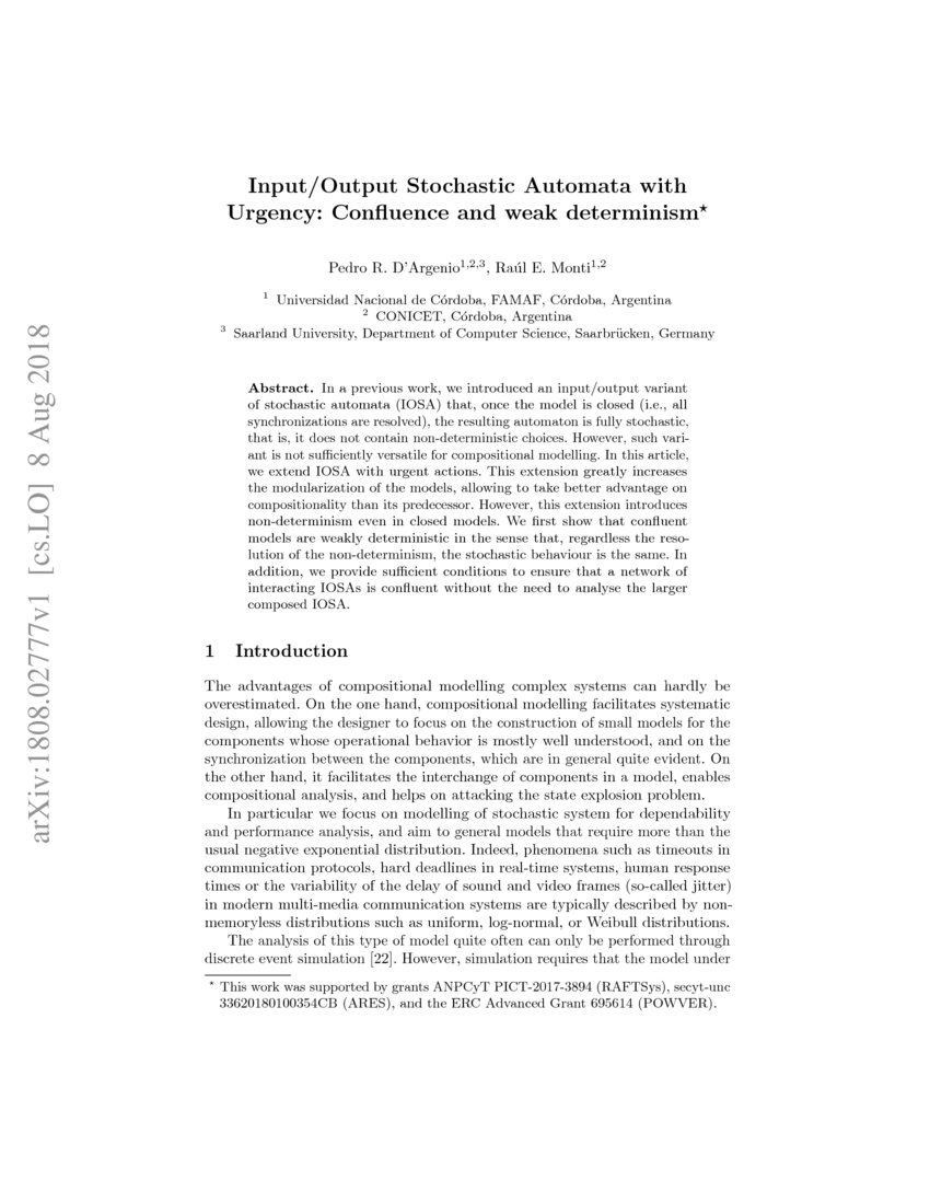 Inputoutput Stochastic Automata With Urgency Confluence And Weak Determinism Deepai