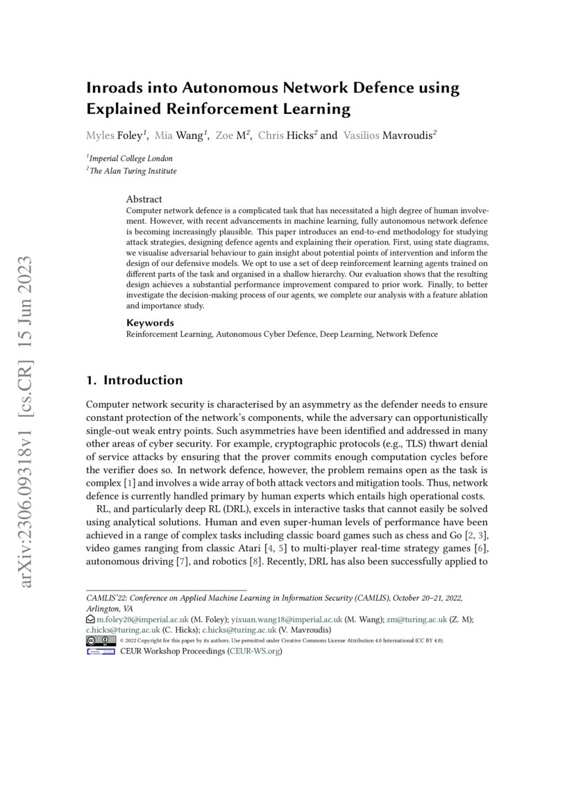 Inroads Into Autonomous Network Defence Using Explained Reinforcement