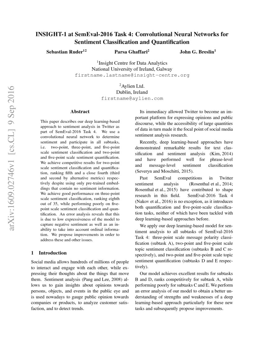Insight 1 At Semeval 2016 Task 4 Convolutional Neural Networks For Sentiment Classification And