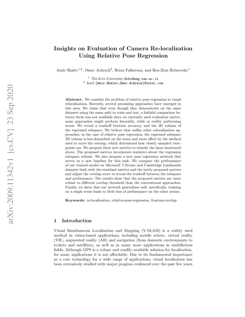 Insights On Evaluation Of Camera Re Localization Using Relative Pose Regression Deepai 