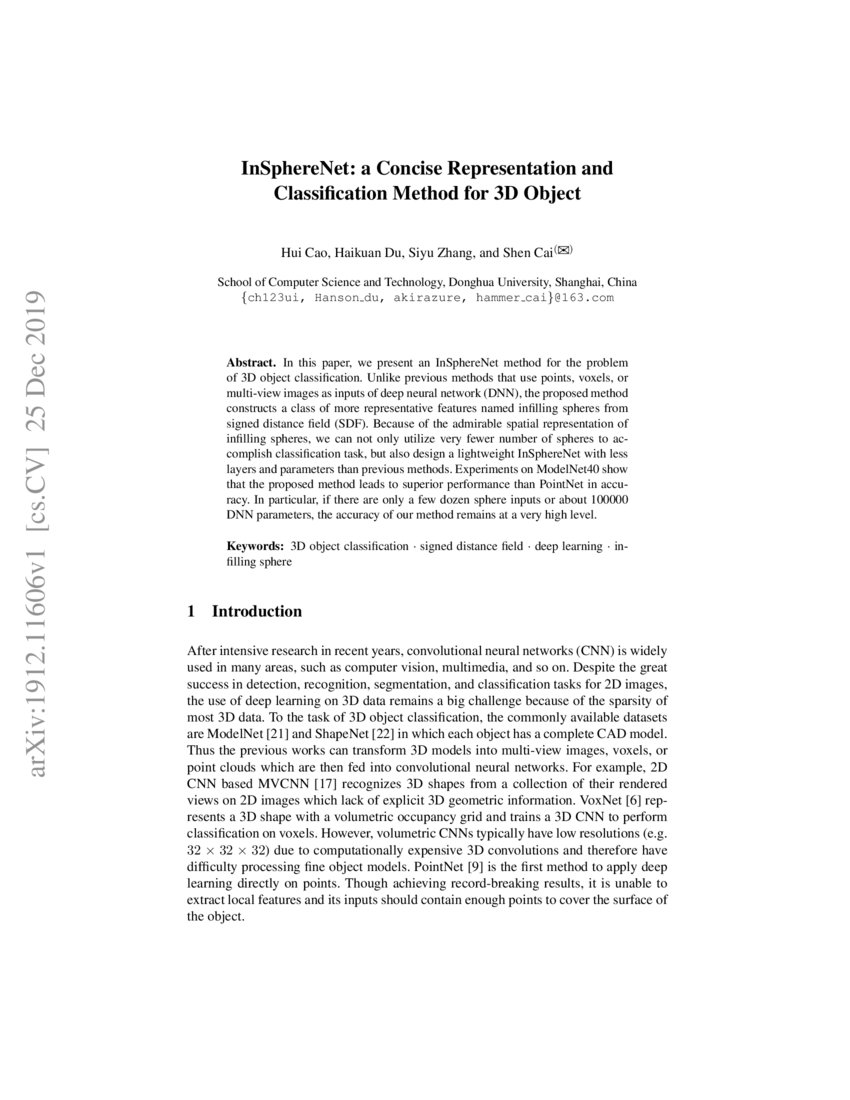 InSphereNet: a Concise Representation and Classification Method for 3D ...